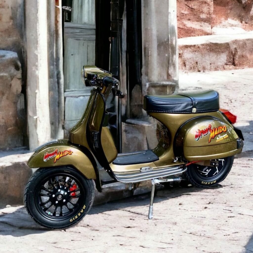 Bronze brown Vespa PX custom modified with Vespa sprint wheels Cek web – Vespa PX